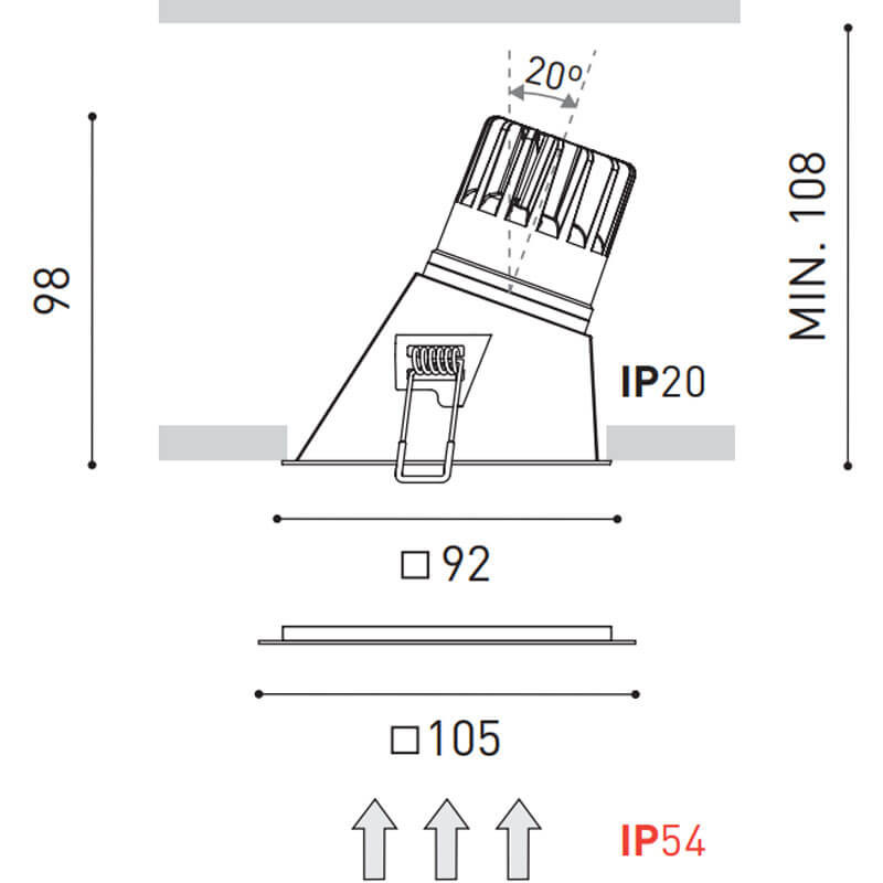 Downlight LED encastrable Swap Square Asymmetric 7W - IP54 d'Arkoslight ...